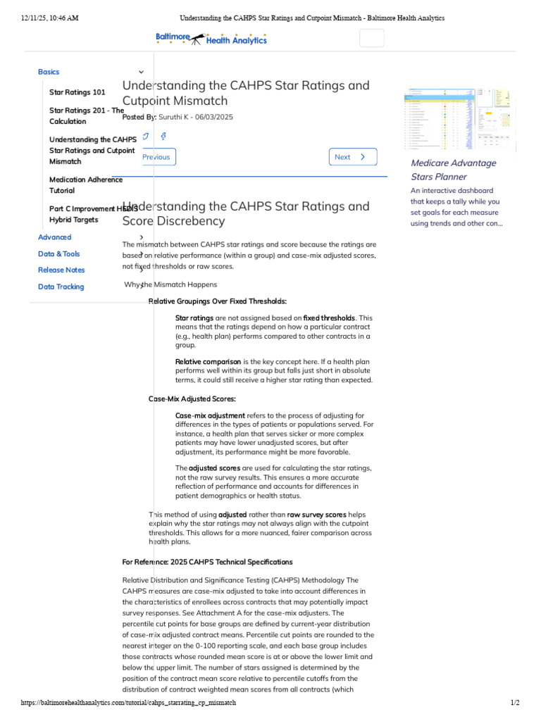 Understanding the CAHPS Star Ratings and Cutpoint Mismatch - Baltimore ...