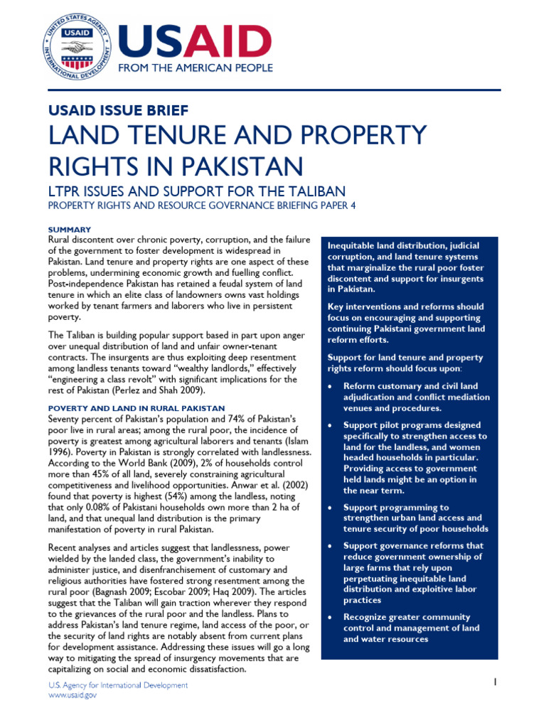 USAID Land Tenure Pakistan Issue Brief-2 | PDF | Pakistan | Land Reform