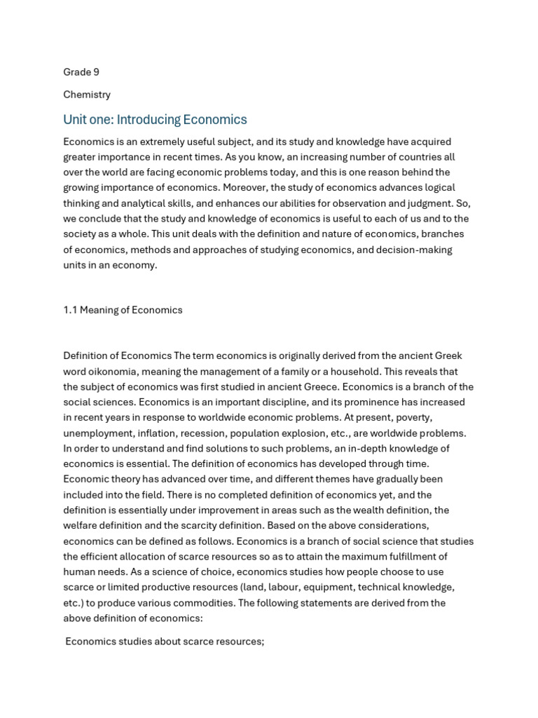 Introduction to Economics for Grade 9 | PDF | Economics | Macroeconomics
