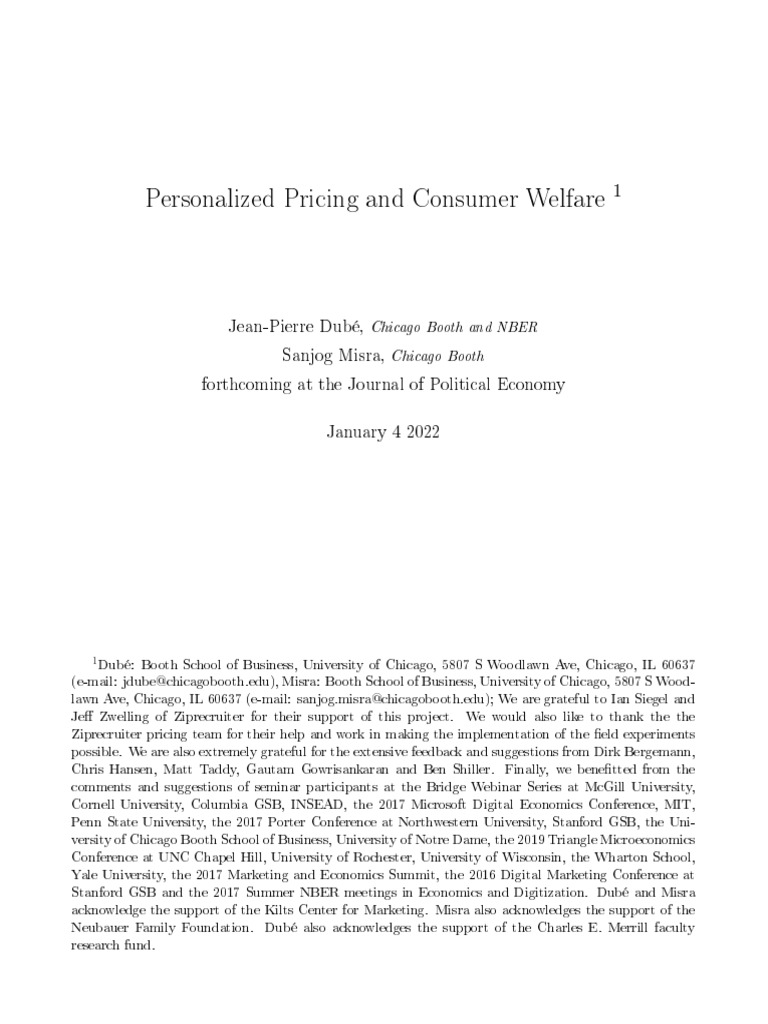 Personalised Pricing and Consumer Welfare | PDF | Price Discrimination ...