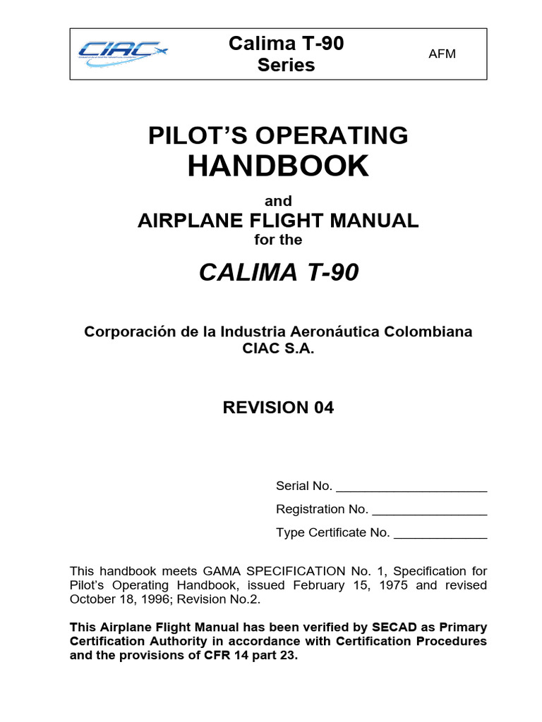 AIRPLANE FLIGHT MANUAL REV.04 T90 CALIMA | PDF | Airspeed | Gallon