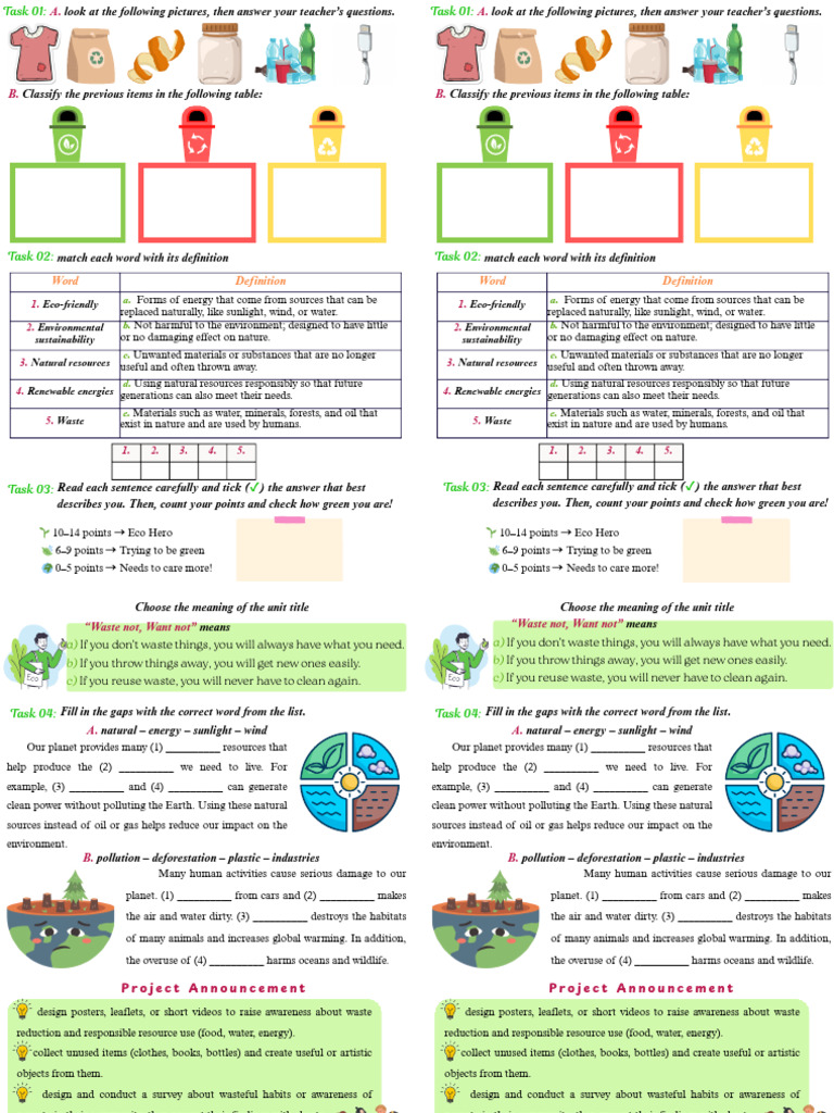 Eco-Friendly Vocabulary and Activities | PDF | Waste | Water