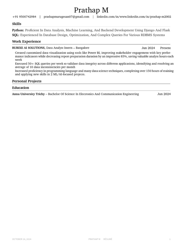 Prathap M Resume | PDF