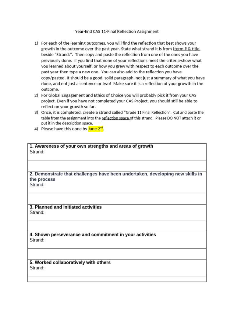 2024.06 CAS 11- Final Reflection Assignment 2024 | PDF