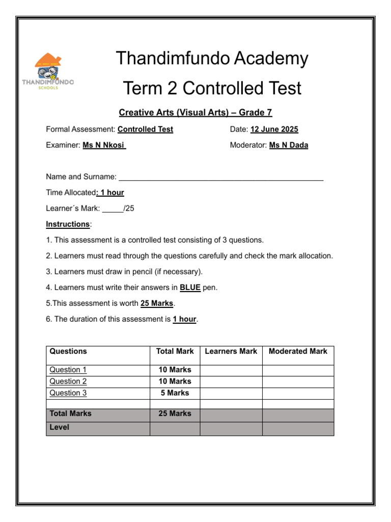 Grade 7 Va Term 2 Controlled Test 2 | PDF | Cognition | Learning
