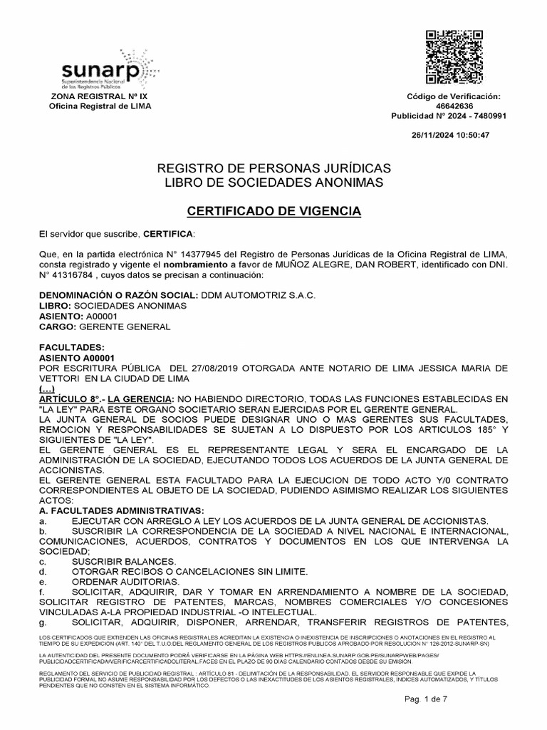 Vigencia de Poder Gerencia Ddm 112024 (2) | PDF