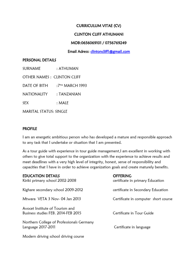 Clinton CV | PDF | Tanzania | Learning