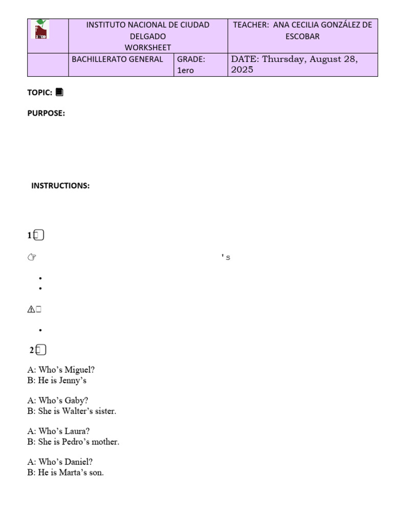 TOPIC Possessive Nouns and Family Relationships | PDF | Mecánica del ...