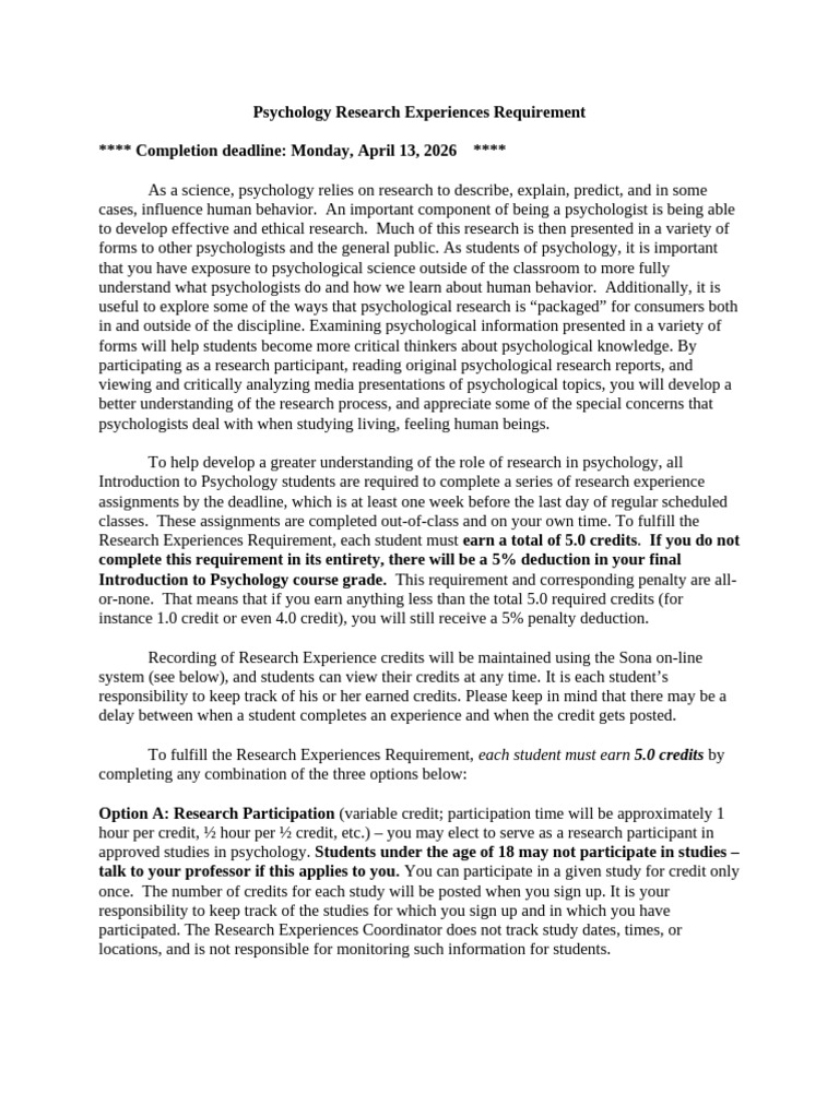 Psychology Research Experience Guidelines | PDF | Psychology | Psychologist