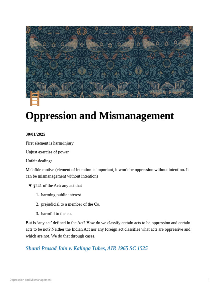 Understanding Oppression & Mismanagement | PDF | Private Law | Common Law
