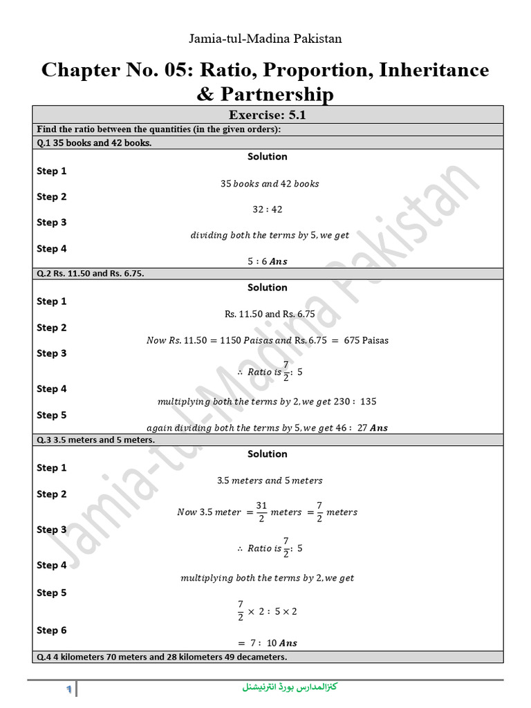 Chapter No 05 Ratio Proportion Inheritance and Partnership | PDF