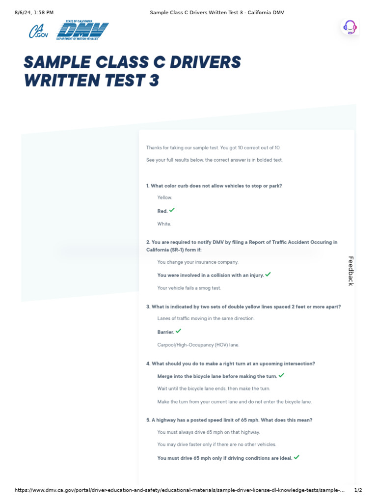 California DMV Sample Driver Test 3 | PDF | Traffic | Lane