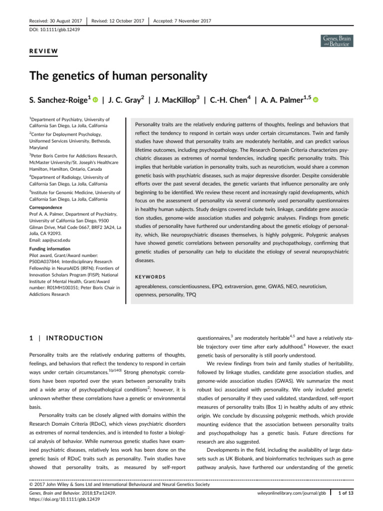 Genes Brain and Behavior - 2017 - Sanchez‐Roige - The Genetics of Human ...