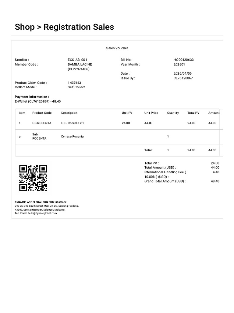 Sales Voucher for GB Rocenta Purchase | PDF