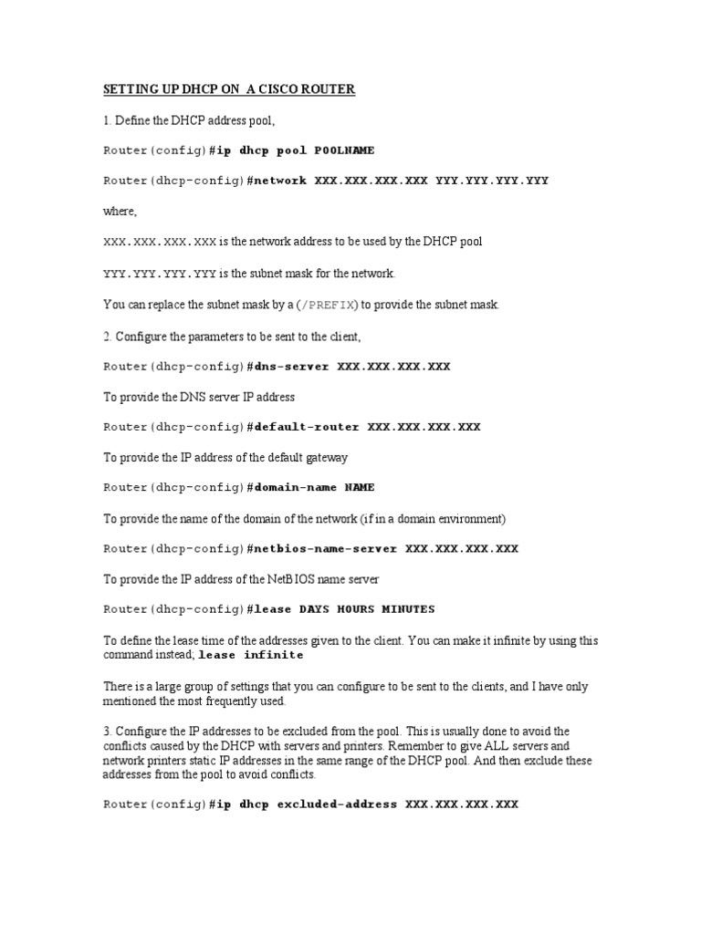 Setting Up DHCP On A Cisco Router | PDF | Ip Address | Router (Computing)