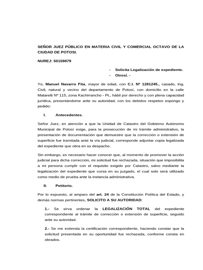 SOLICITO LEGALIZACION DE EXPEDIENTE | PDF | Gobierno | Justicia