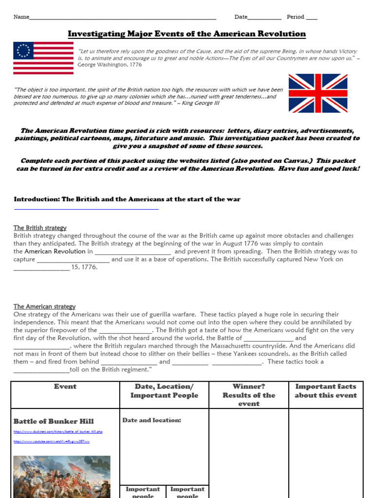 Webquest-Major Events of the American Revolution - 20192 | PDF ...