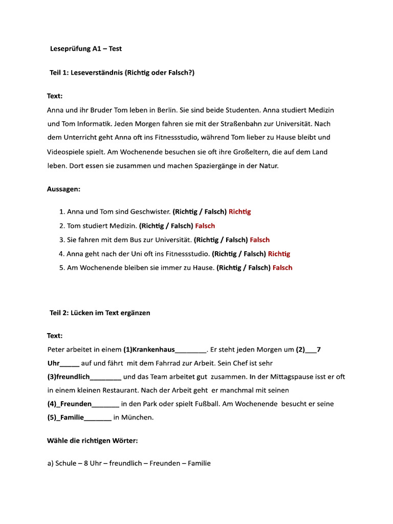 Prüfung A1 - Test | PDF