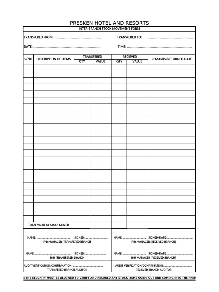 Inter-Branch Stock Movement Form | PDF | Audit | Business
