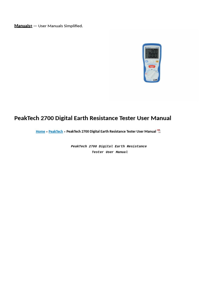 PeakTech 2700 Tester User Manual | PDF | Direct Current | Switch