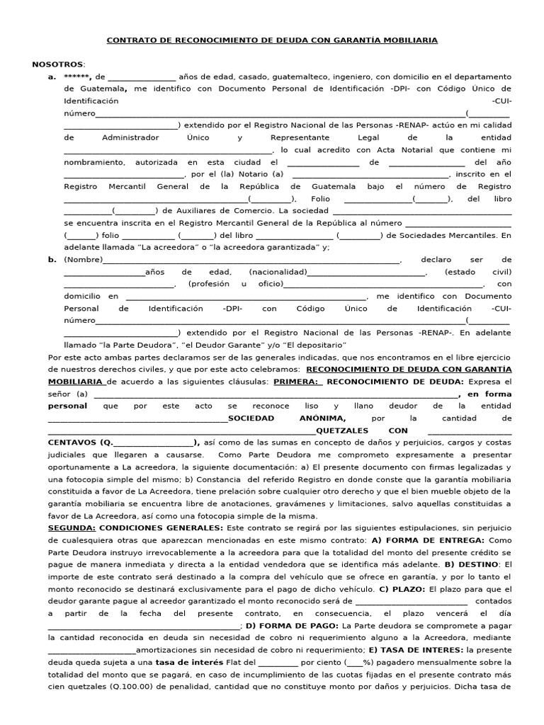 RECONOCIMIENTO DE DEUDA CON GARANTIA MOBILIARIA PERSONA INDIVIDUAL ...