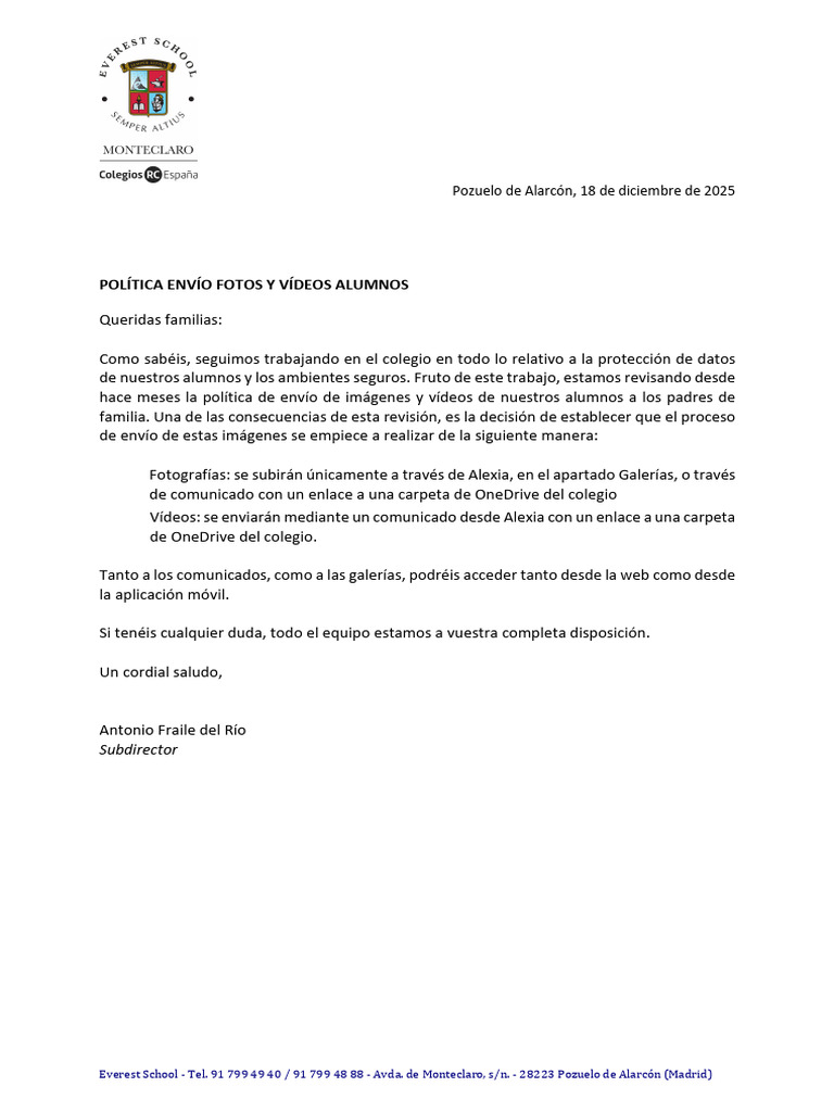 Normativa+Env%c3%Ado+Fotos+y+Videos+a+Familias | PDF