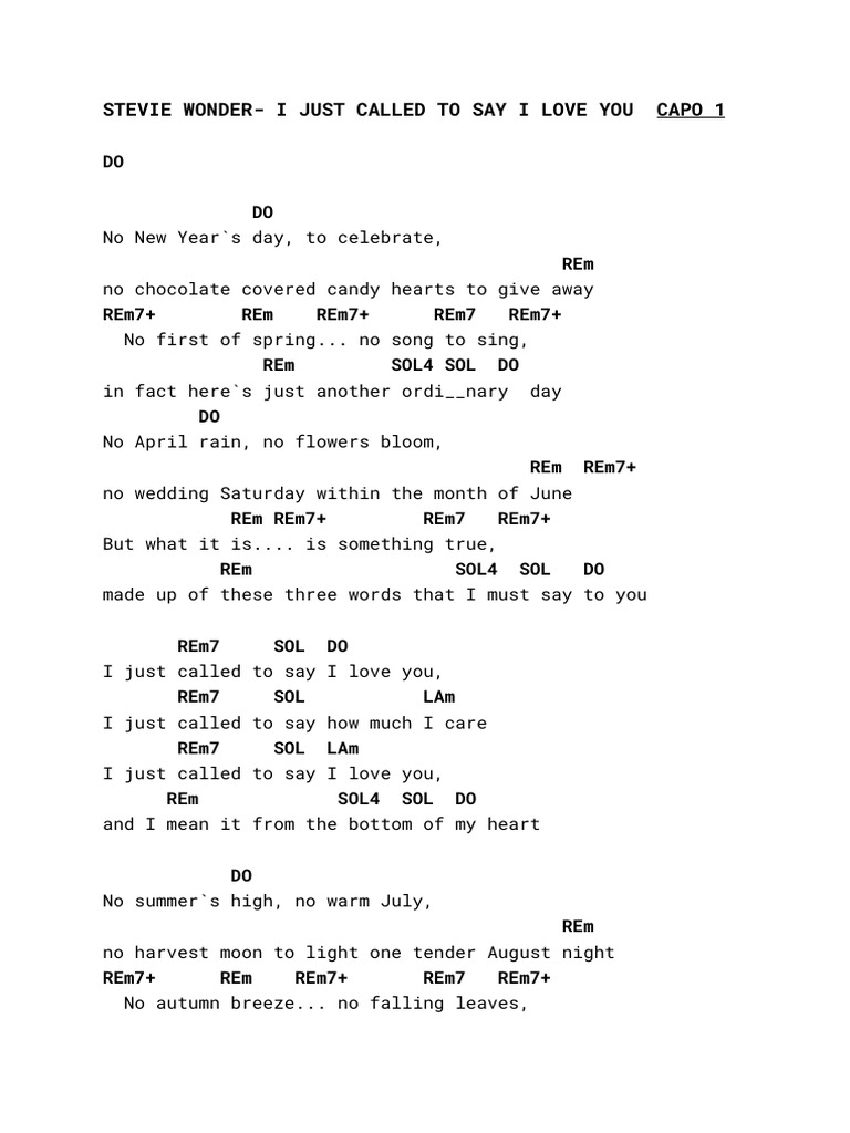 i Just Called to Say i Love You- Stevie Wonder | PDF