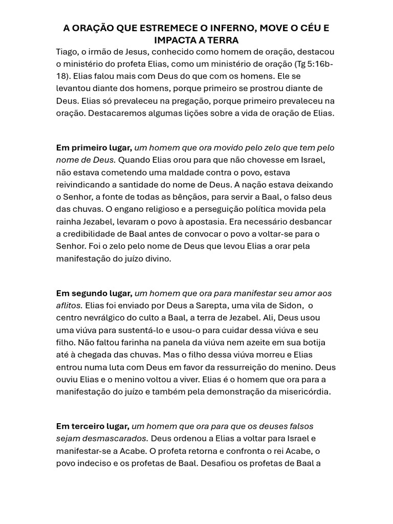 A Oração Que Estremece o Inferno, Move o Céu e Impacta a Terra | PDF ...