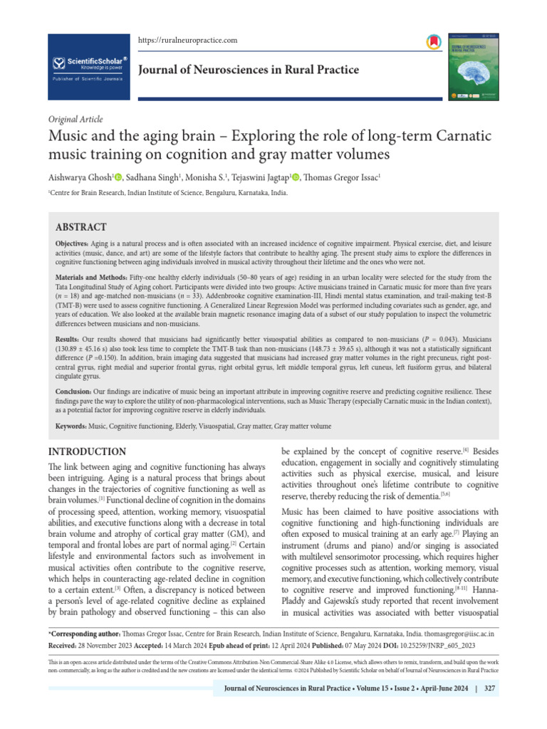 Carnatic Music's Impact on Aging Cognition | PDF | Frontal Lobe | Cognition