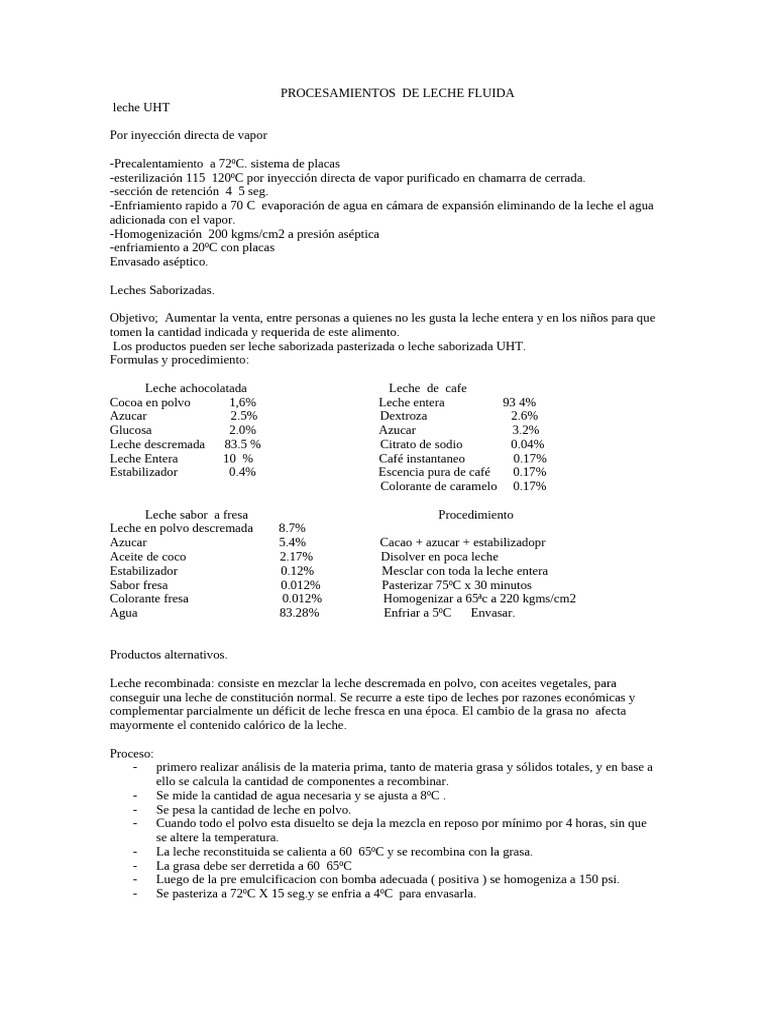 Procesamientos de Leche Fluida | PDF | Leche | Productos lácteos