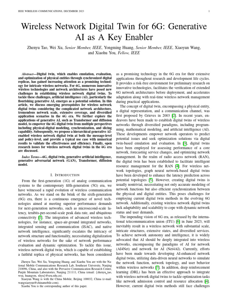 6G Wireless Network Digital Twin with AI | PDF | Computer Network ...