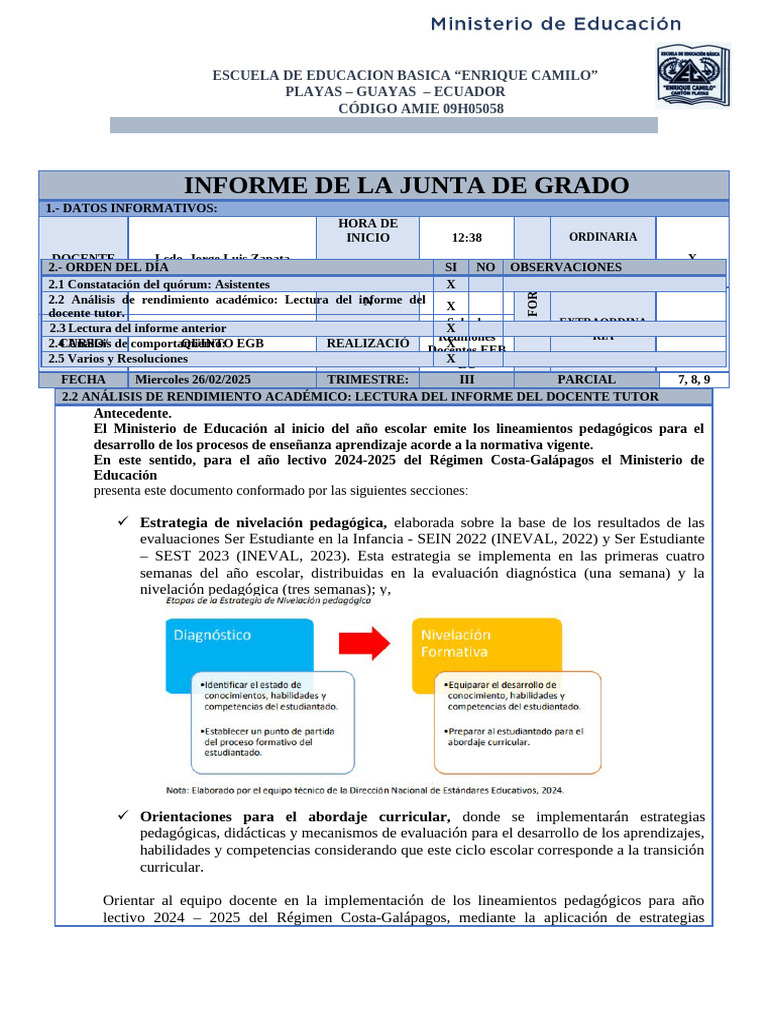 Acta de Junta Trimestral Escuela 3º_trimestre_2024 | PDF | Aprendizaje | Plan de estudios