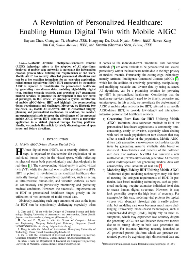 Enabling Human Digital Twin With Mobile AIGC | PDF | Electronic Health ...