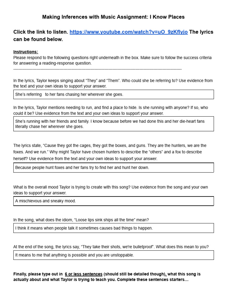 Ainslee Logan - Making Inferences With Music_ I Know Places | PDF