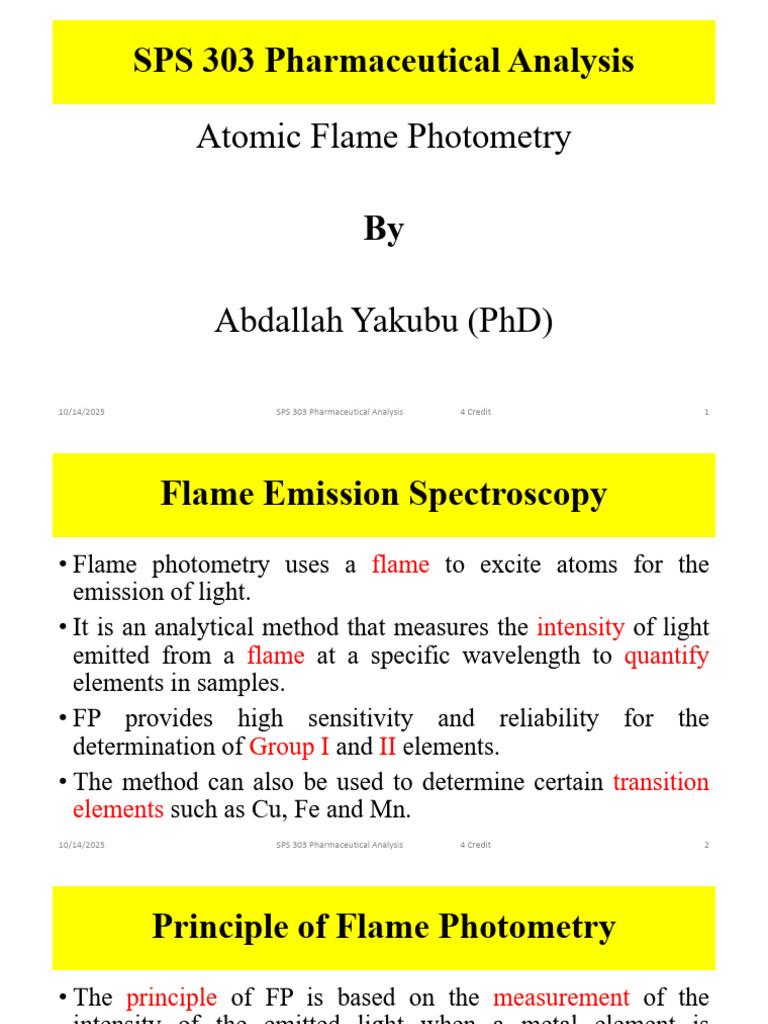 Flame Photometry in Pharmaceutical Analysis | PDF | Emission Spectrum ...