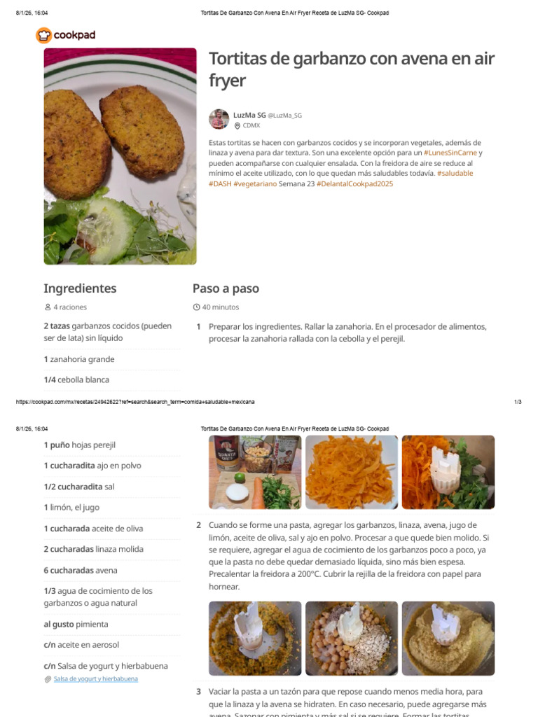 Tortitas de Garbanzo Con Avena | PDF | ensalada | Salsa