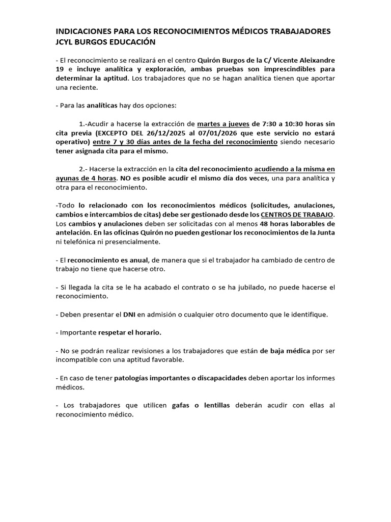 Indicaciones Al Reconocimiento Medico | PDF