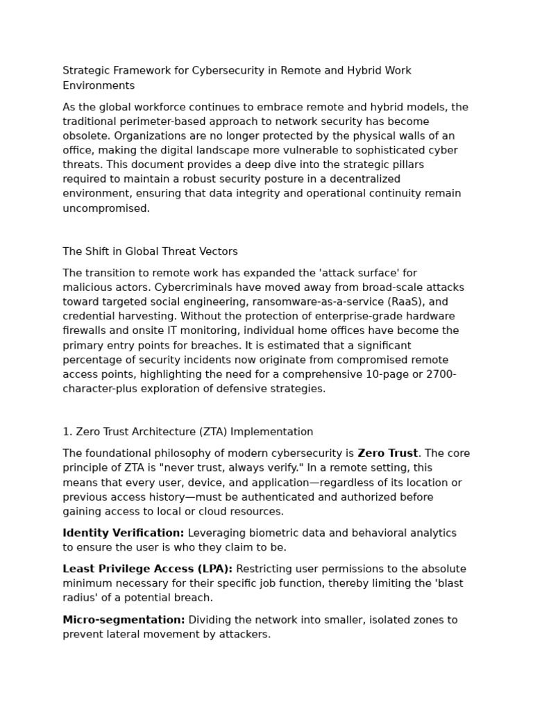 Strategic Framework for Cybersecurity in Remote and Hybrid Work ...