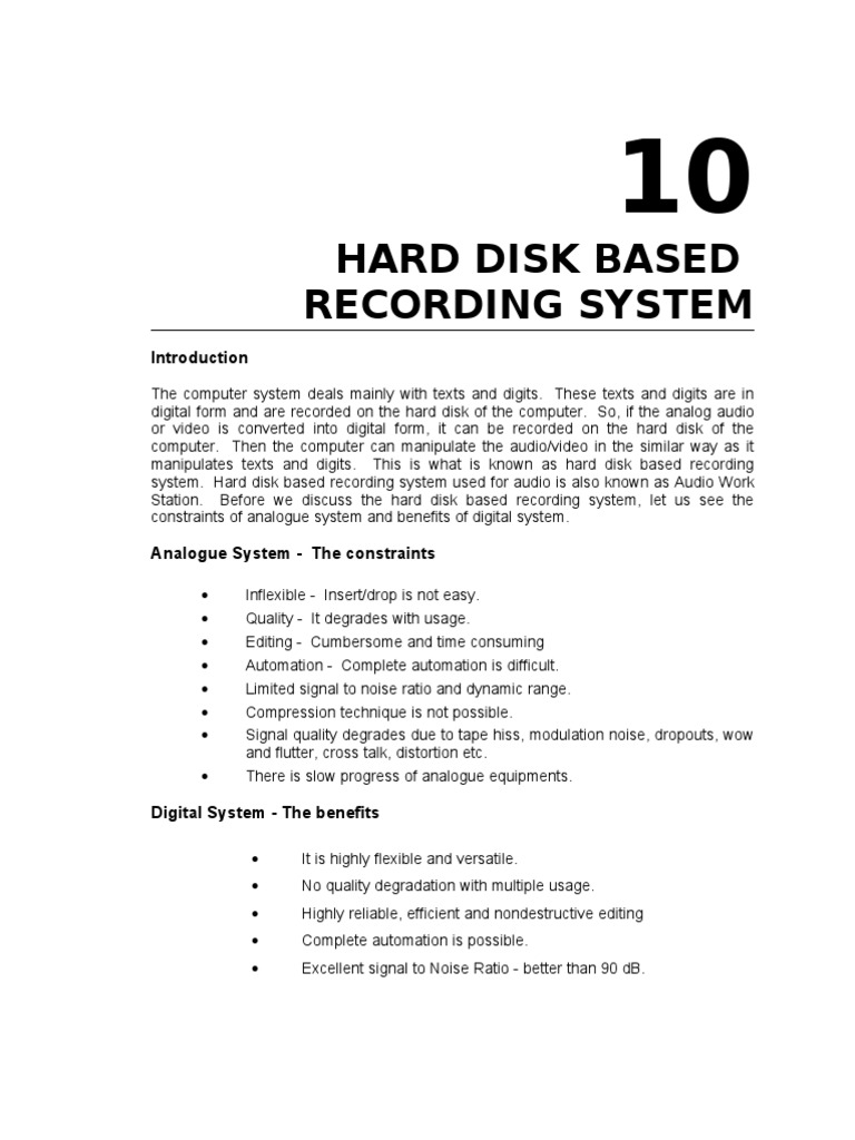 10 - Hard Disk Based Recording System | PDF | Computer Network | Sound ...