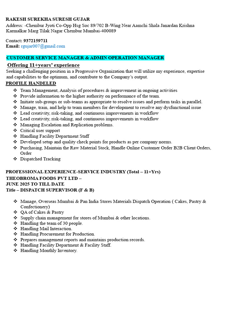 Rakesh Resume Dec | PDF | Inventory | Procurement