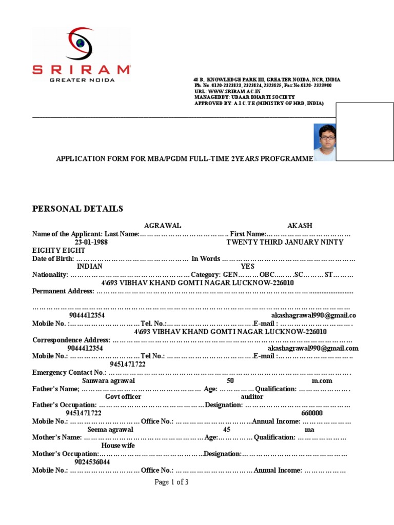 Admission Form MBA | PDF | Academia | Further Education