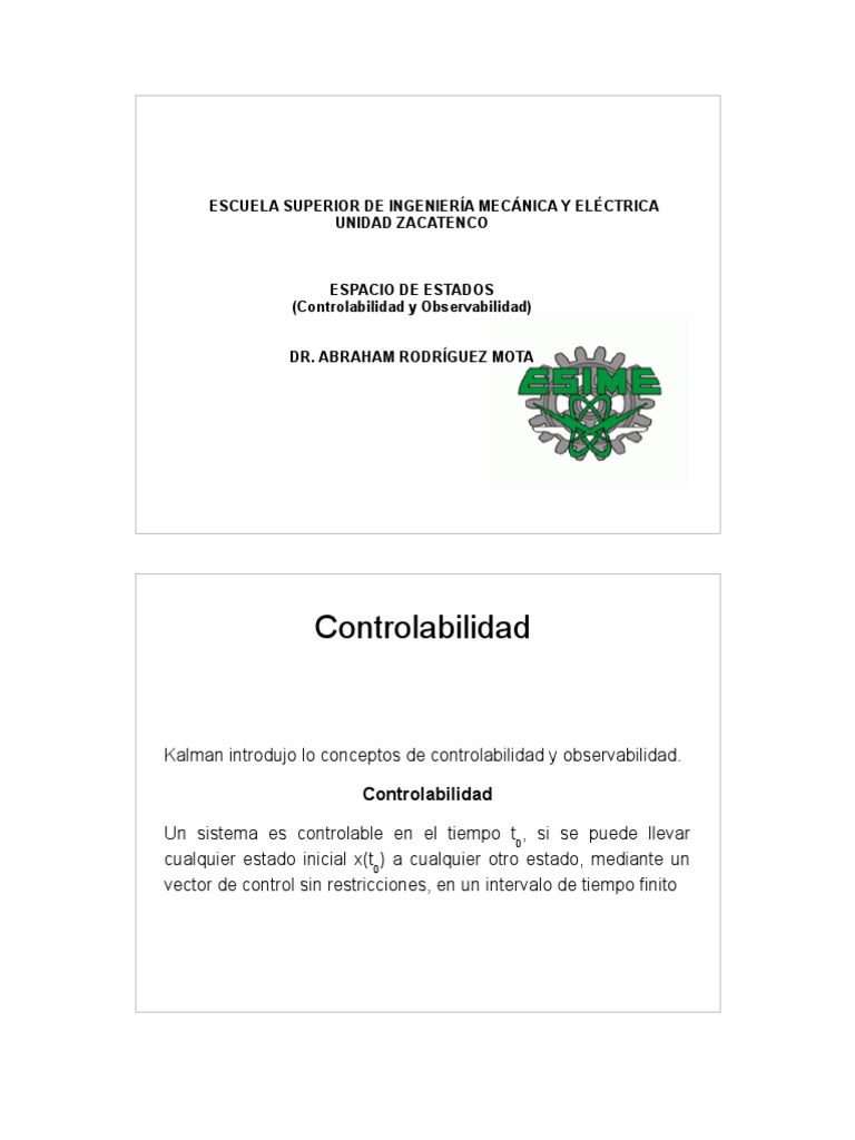 Observabilidad y Controlabilidad | PDF | Matriz (Matemáticas) | Objetos ...