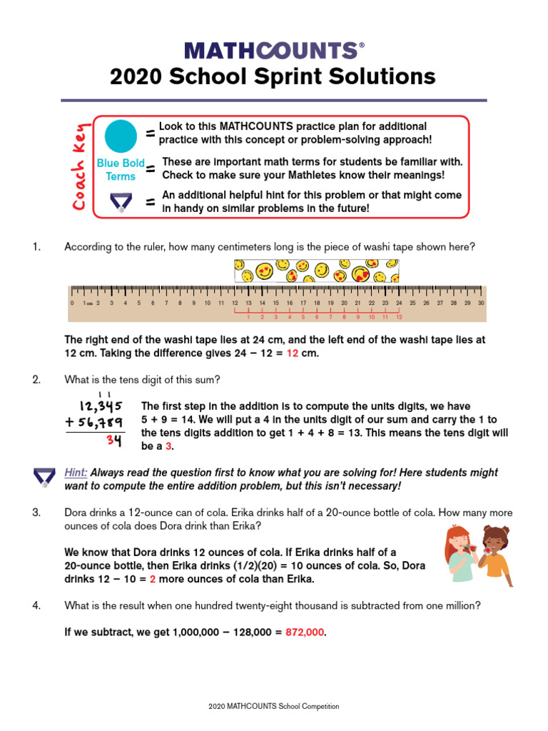 2020 MATHCOUNTS School Competition Solutions | PDF | Exponentiation | Odds