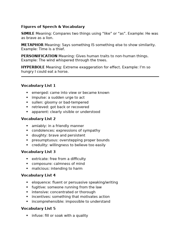 Figures of Speech Notes | PDF