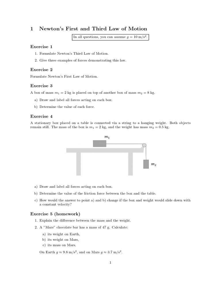 Newton's Laws of Motion Exercises | PDF | Force | Weight