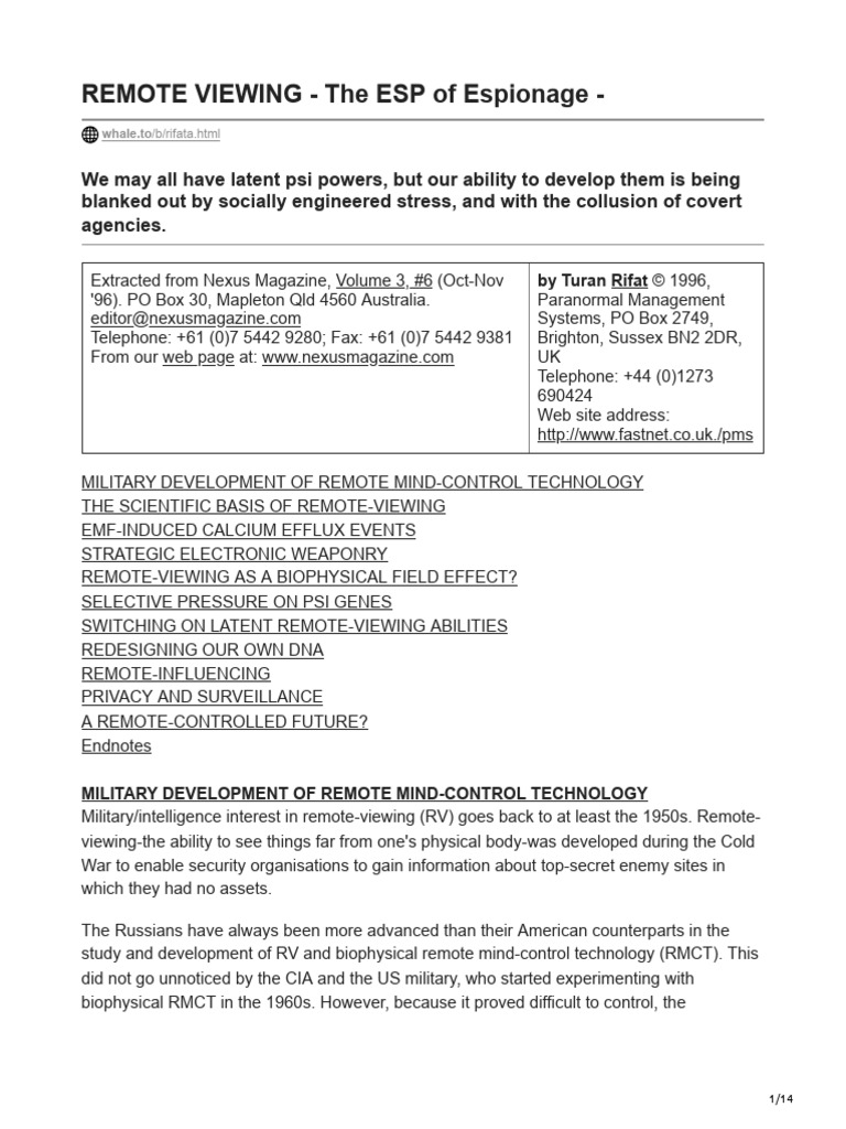 Remote Viewing: Military Mind Control | PDF | General Relativity ...