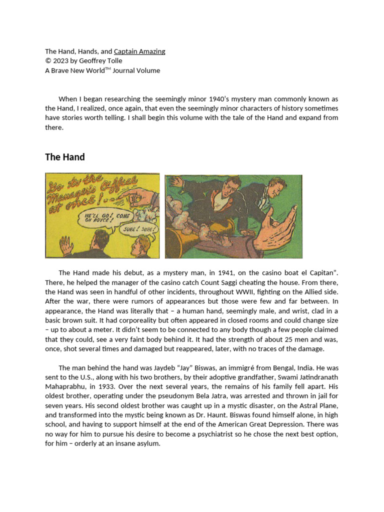 Hand Hands and The Adventures of Captain Amazing | PDF | Psychotherapy