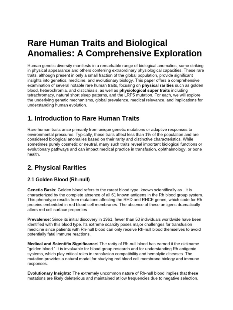 Rare Human Traits: Genetic Anomalies Explained | PDF | Mutation | Evolution