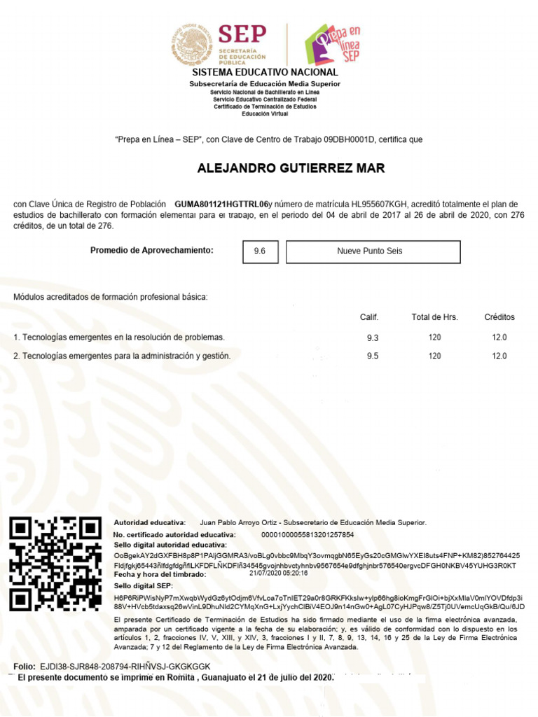 Certificado Alejandro Gutiérrez M | PDF