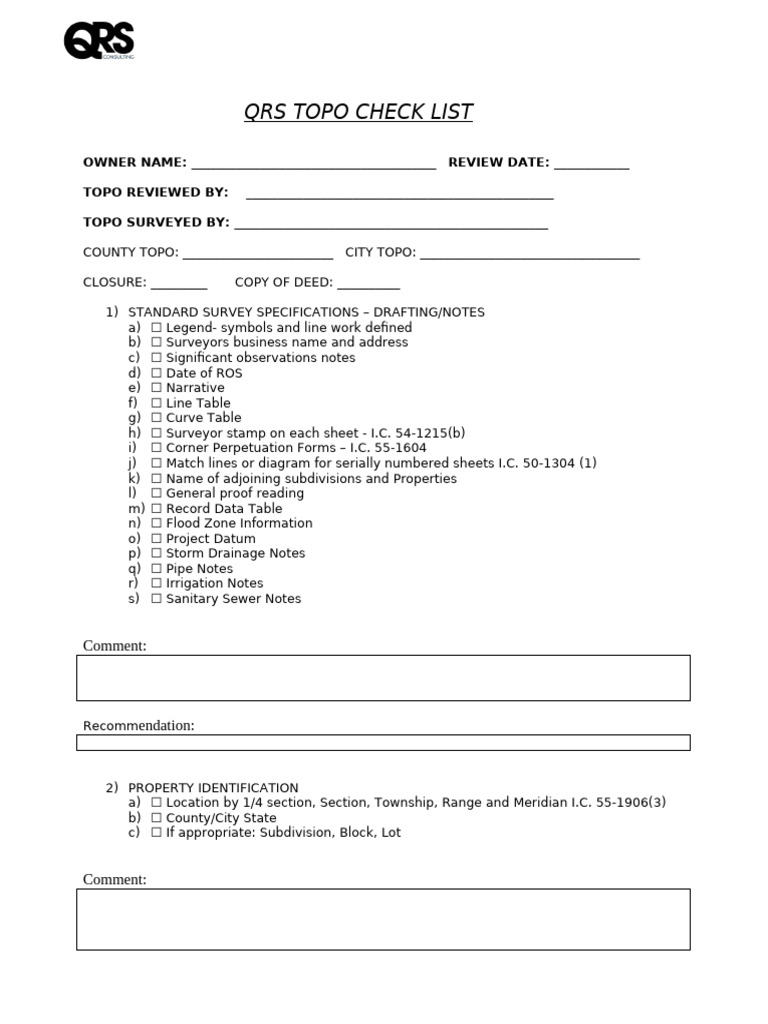 QRS Topo Survey Checklist Guide | PDF